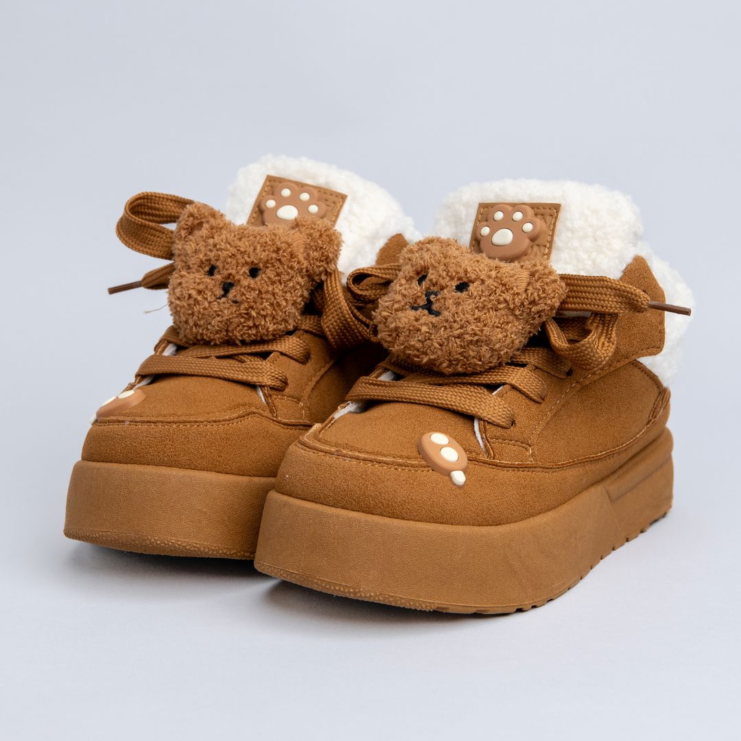 Cozy Fluffy Bear Ultra Chunky Brown Mid Top Shoes - Women's – Bobo's House