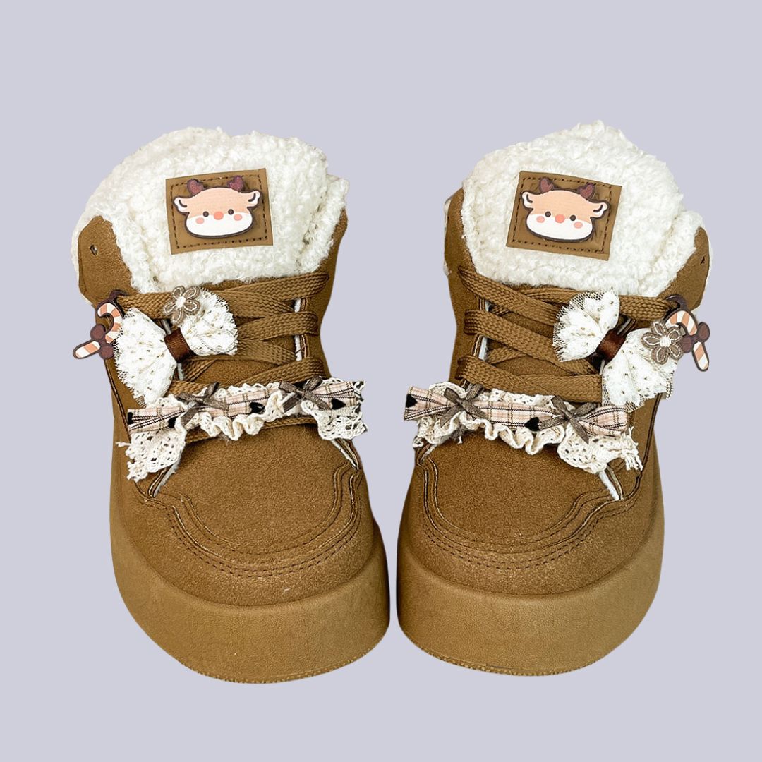 Cozy Reindeer Ultra Chunky Brown Mid Top Shoes - Women's – Bobo's House