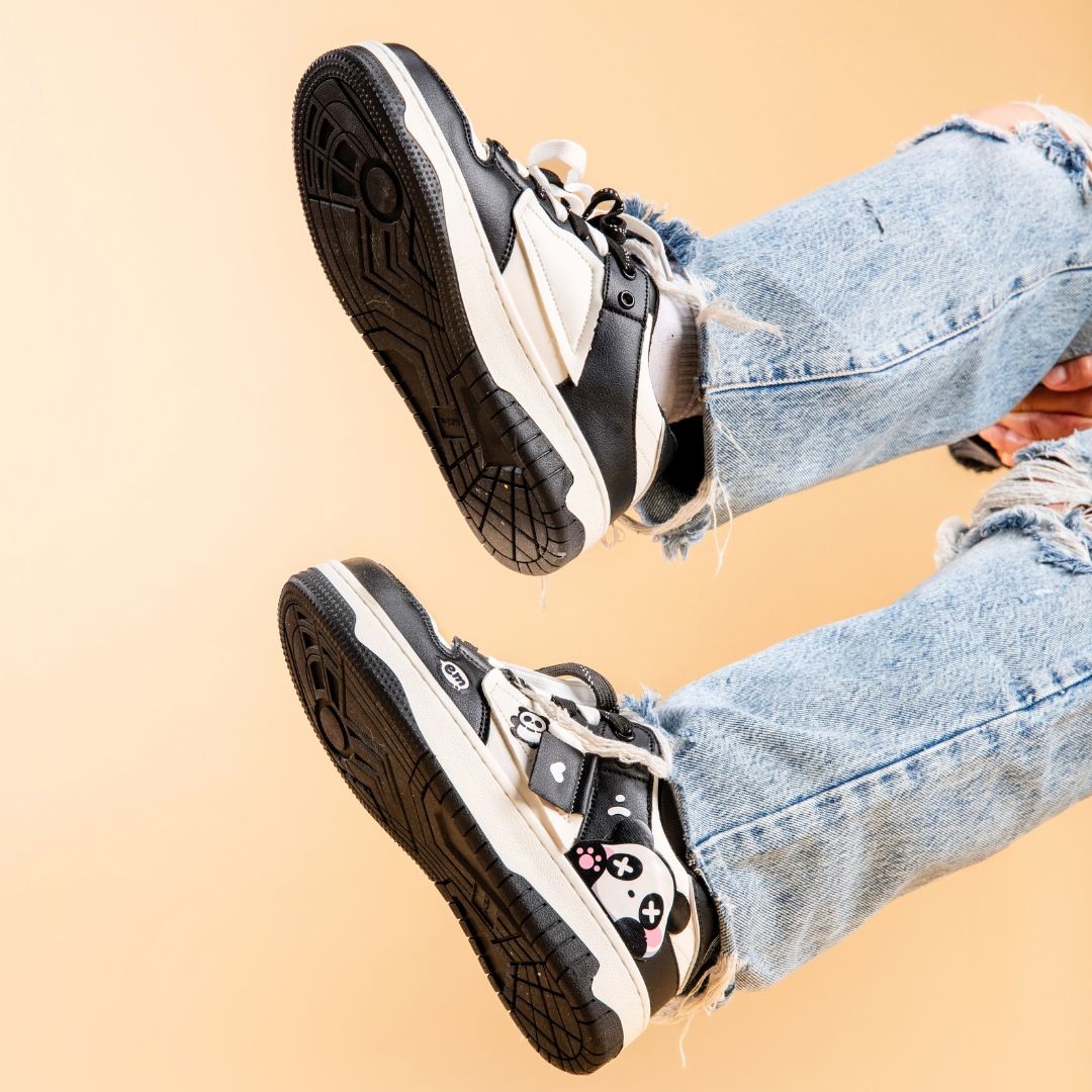 Sparkly Eyed Panda Chunky Black Shoes - Unisex - Bobo's House